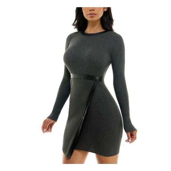 BCX | Dresses | Bcx Dress Womens Gray Knit Back Fauxwrap Skirt Short ...